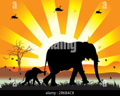 Family of elephants on nature walk, vector illustration Stock Vector ...