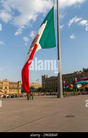 Afternoon flag lowering ceremony, Zocalo, Plaza de la Constitucion ...