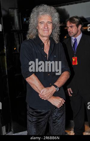 Queen guitarist Brian May greets fans outside a London hotel. Credit ...