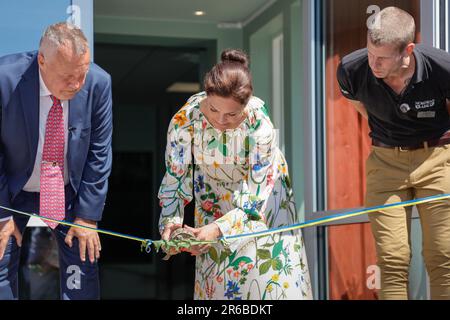 Hunnebostrand, Sweden. 08th June, 2023. Crown Princess Victoria holds a ...