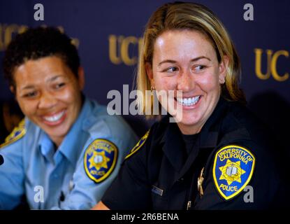 Lisa Campbell (left), manager of UCPD Special Events, and UC Berkeley police officer Ally Jacobs ...