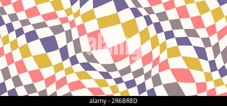 Colorful distorted checkerboard background. Purple red yellow pink ...
