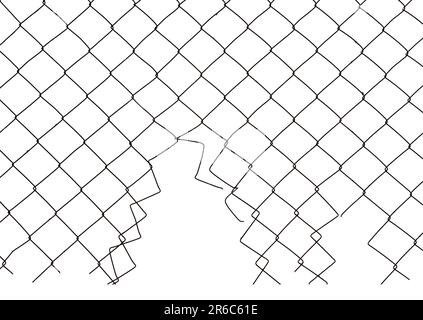 The texture of the metal mesh. Torn, destroyed, broken metal mesh on a ...