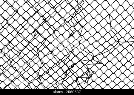 The texture of the metal mesh. Torn, destroyed, broken metal mesh on a ...