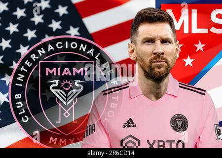 Lionel Messi with the Inter Miami jersey and the USA flag Stock Photo ...