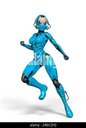 super gynoid in action pose, 3d illustration Stock Photo - Alamy