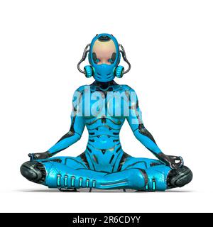 super gynoid in namaste yoga pose rear view, 3d illustration Stock ...