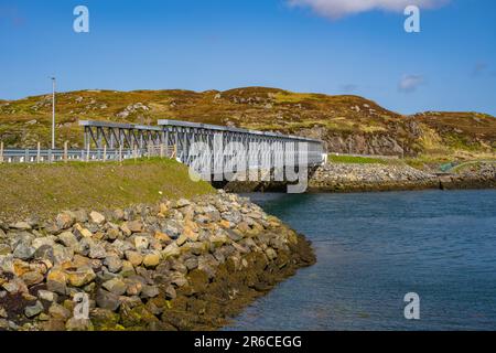 The new bridge crossing Loch Roag towards Great Bearnera (Beˆrnaraigh M ...