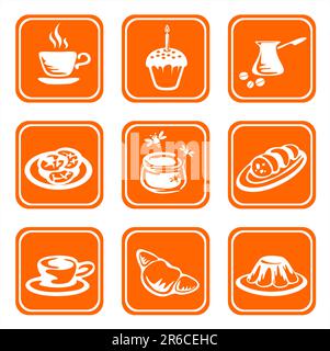 Nine ornate food symbols on an orange background Stock Vector Image ...