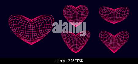 Wireframe heart shapes set. Grid design element. Love and romantic or ...