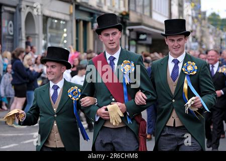 Hawick, UK. , . Hawick Cornet 2022, Greig Middlemass waves the Banner ...