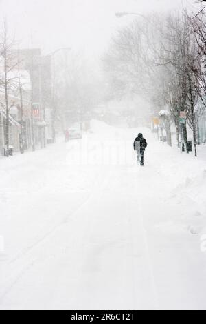 Winter snowstorm blizzard in New York City with heavy snow fall, cars ...