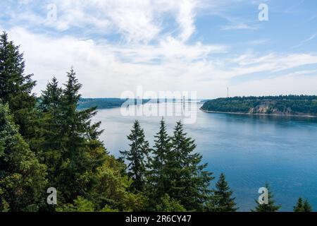 Aerial view of the Tacoma Narrows from above Point Defiance Stock Photo ...