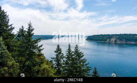 Aerial view of the Tacoma Narrows from above Point Defiance Stock Photo ...