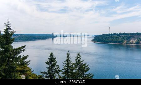Aerial view of the Tacoma Narrows from above Point Defiance Stock Photo ...