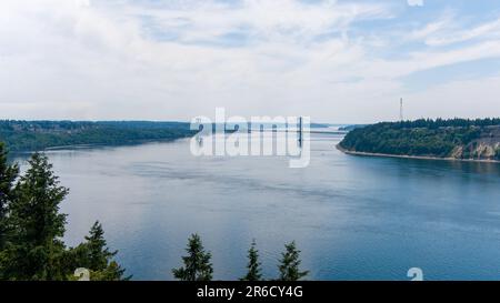 Aerial view of the Tacoma Narrows from above Point Defiance Stock Photo ...