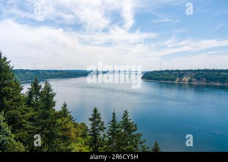 Aerial view of the Tacoma Narrows from above Point Defiance Stock Photo ...