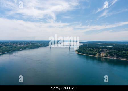 Aerial view of the Tacoma Narrows from above Point Defiance Stock Photo ...