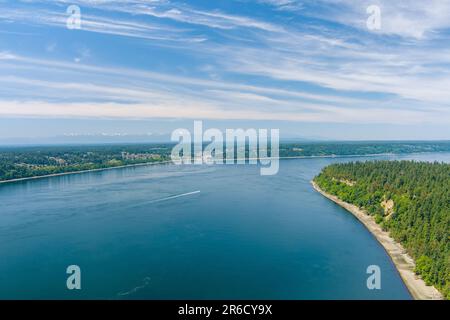 Aerial view of the Tacoma Narrows from above Point Defiance Stock Photo ...