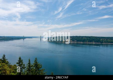 Aerial view of the Tacoma Narrows from above Point Defiance Stock Photo ...
