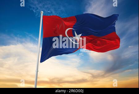 official flag of Kulai, Johor Malaysia at cloudy sky background on ...