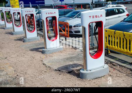 London, UK, 3 June 2023 Tesla charging points being installed. EV ...