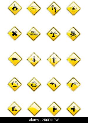 Road yellow traffic signs set. Blank board with place for text. Mockup ...