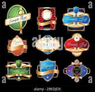 Colorful collection of vintage golden labels Stock Vector Image & Art ...