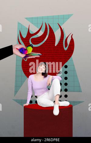 Artwork magazine collage picture of charming happy lady sleeping big ...