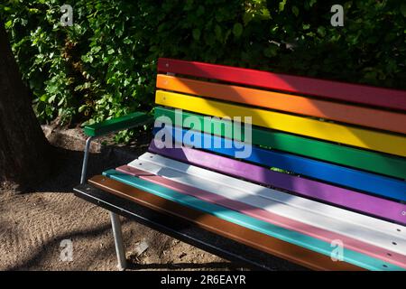 rainbow painted bench Stock Photo - Alamy