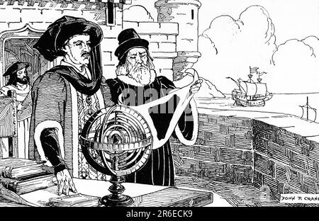 Prince Henry of Portugal, known as the Navigator. Hand-colored woodcut ...