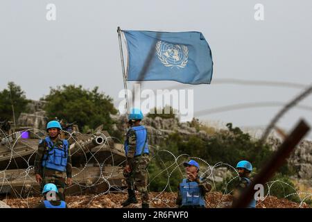 Kfarchouba, Lebanon. 09th June, 2023. Israeli soldiers take position at ...