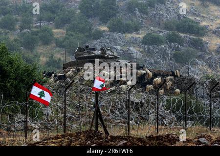 Kfarchouba, Lebanon. 09th June, 2023. Israeli soldiers take position at ...