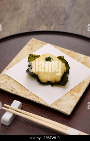 Yamaimo no isobe-age ( Grate Japanese yam and put it on top of Nori ...