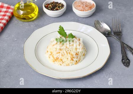 Traditional Turkish Rice Pilav. Plain Pilaf Portion Served. Organic ...