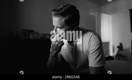 Monochrome Depiction of Middle-Aged Man Covering Face in Shame ...