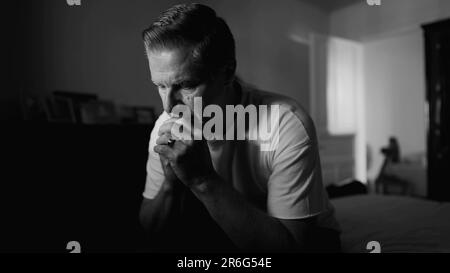 Monochrome Depiction of Middle-Aged Man Covering Face in Shame ...