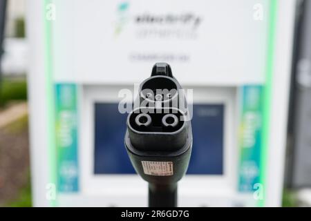 CCS, Combined Charging System plug or connector on IONITY high-power ...