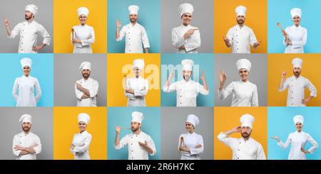 Collage of many chefs on color background Stock Photo - Alamy