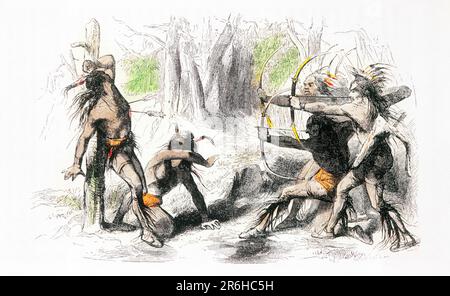 Indians in Ambush - Native Americans ambushing settlers on the frontier ...