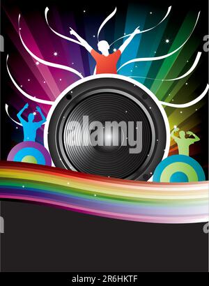 Rainbow Disco Background with speaker and stars Stock Vector Image ...