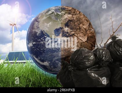 Environmental pollution. Collage divided into clean and contaminated ...