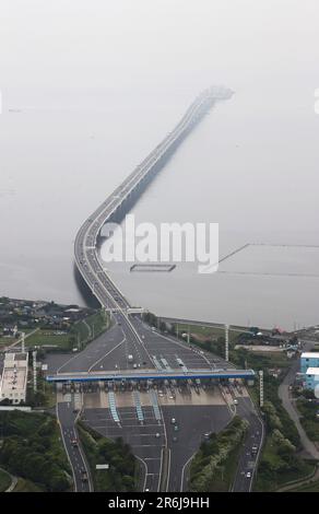 An aerial photo shows Tokyo Bay Aqua-Line (Trans-Tokyo Bay Expressway ...