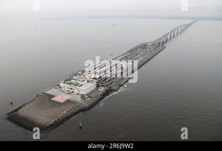 An aerial photo shows Umihotaru PA on Tokyo Bay Aqua-Line (Trans-Tokyo ...