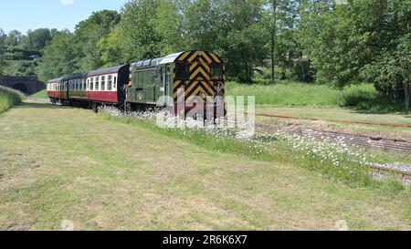 A class 09 diesel locomotive pulls two carriages Stock Photo - Alamy
