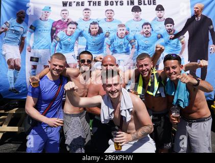 Manchester City fans at the fanzone outside the stadium before the UEFA ...