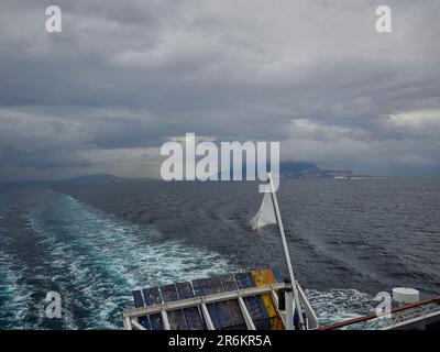 car ferry crossing the Strait of Gibraltar between Tarifa in Spain and ...