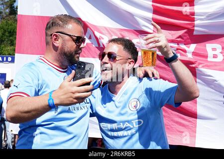 Manchester City fans at the fanzone outside the stadium before the UEFA ...