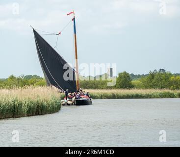 The Norfolk Wherry Albion sailing down the River Bure, Norfolk Broads ...