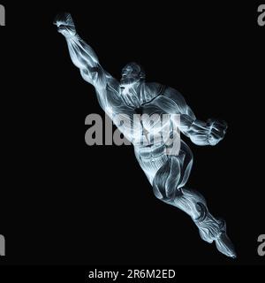 bodybuilder muscle maps is flying up in white background, 3d ...